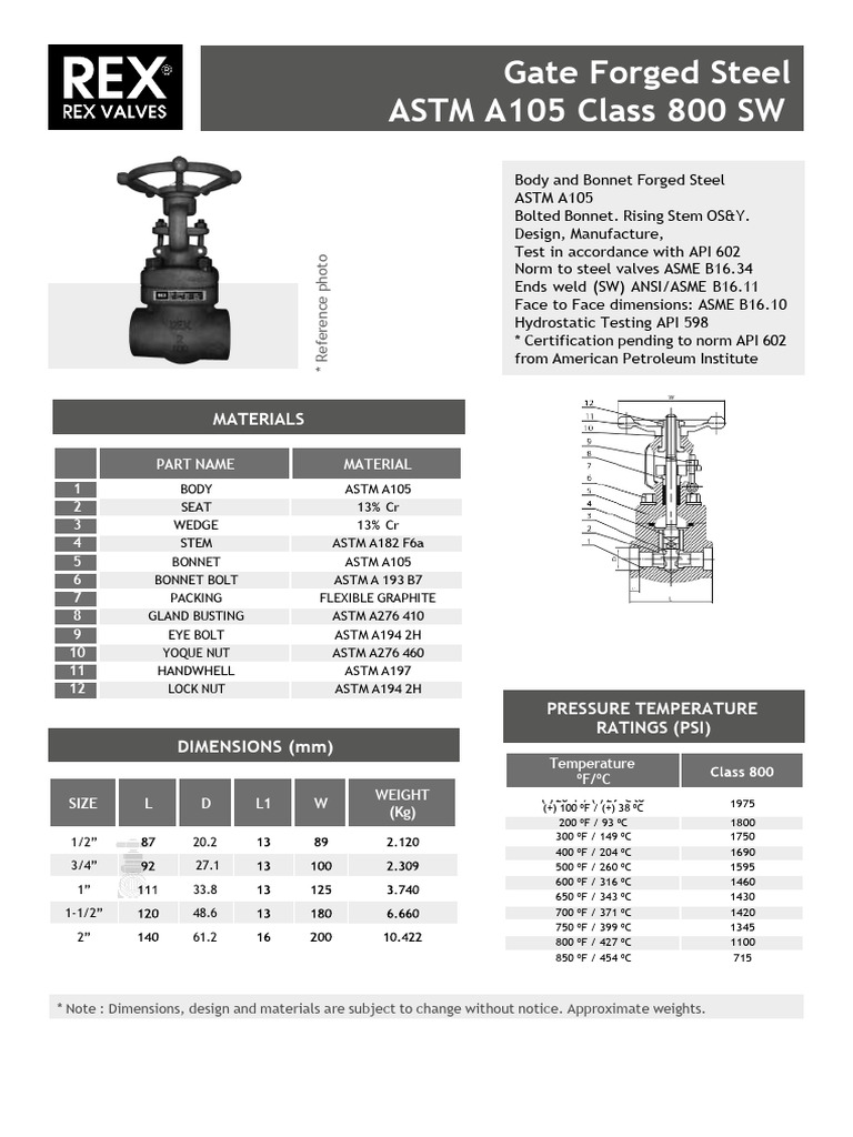 FT Valvula Compuerta Clase 800 SW | PDF | Valve | Applied And ...