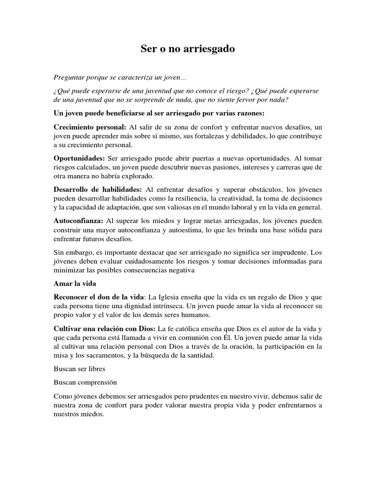 Ser o No Arriesgado Jovenes | PDF