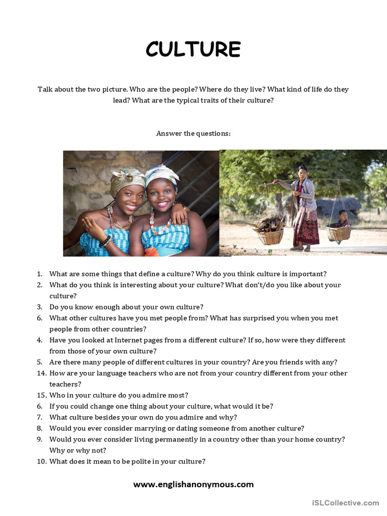 CULTURE Speaking Activities Not | PDF