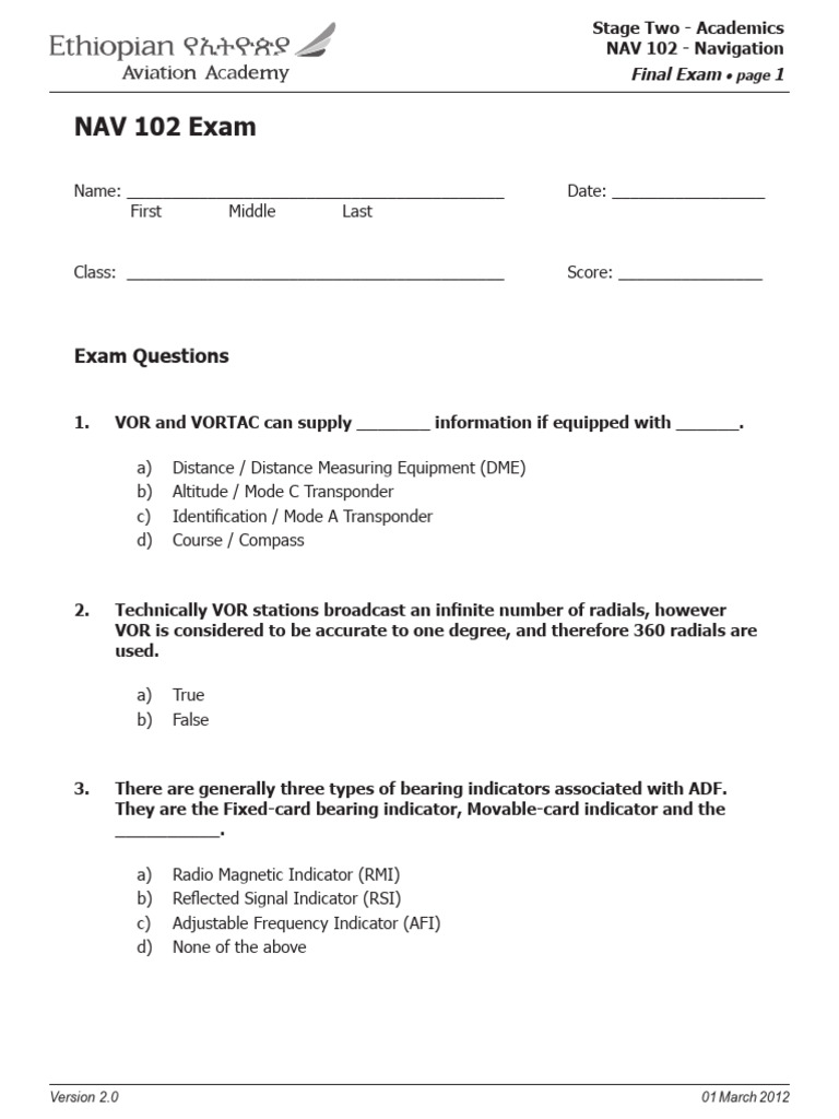 EXAM NAV 102 Navigation Exam | PDF | Wireless | Aerospace
