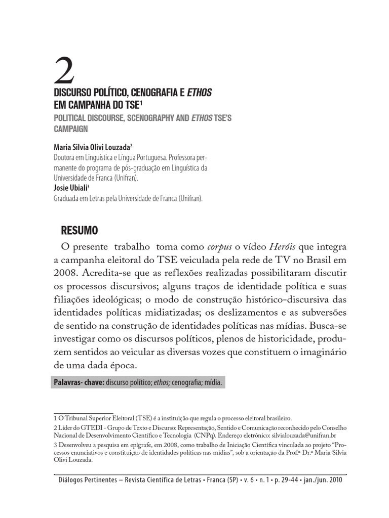 Louzada M S O Ubiali J Discurso Político Cenografia E Ethos Em