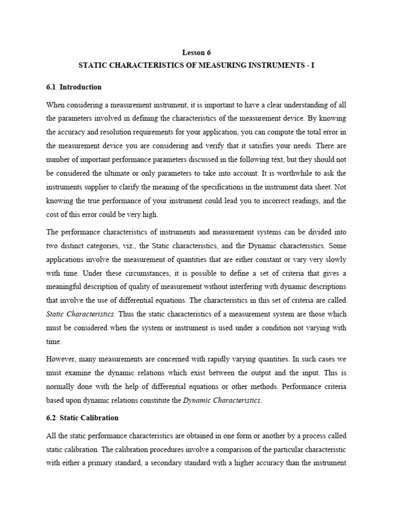 Characteristics of Instruments and Measurement Systems | PDF | Accuracy ...