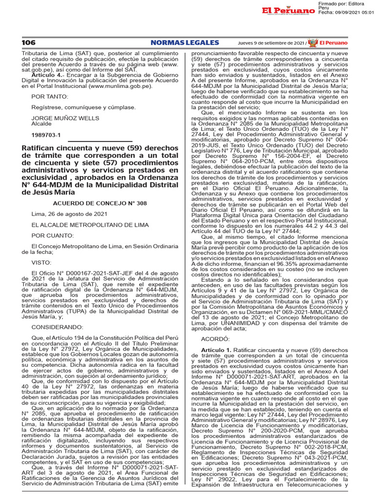 Om-644-2021-Mdjm (Peruano) .PDF - TUPA | PDF | Gobierno local | Perú