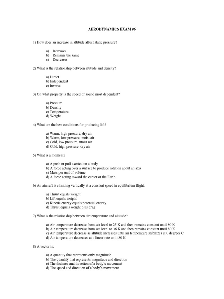 Aerodynamics Exam #6 | PDF | Airspeed | Drag (Physics)