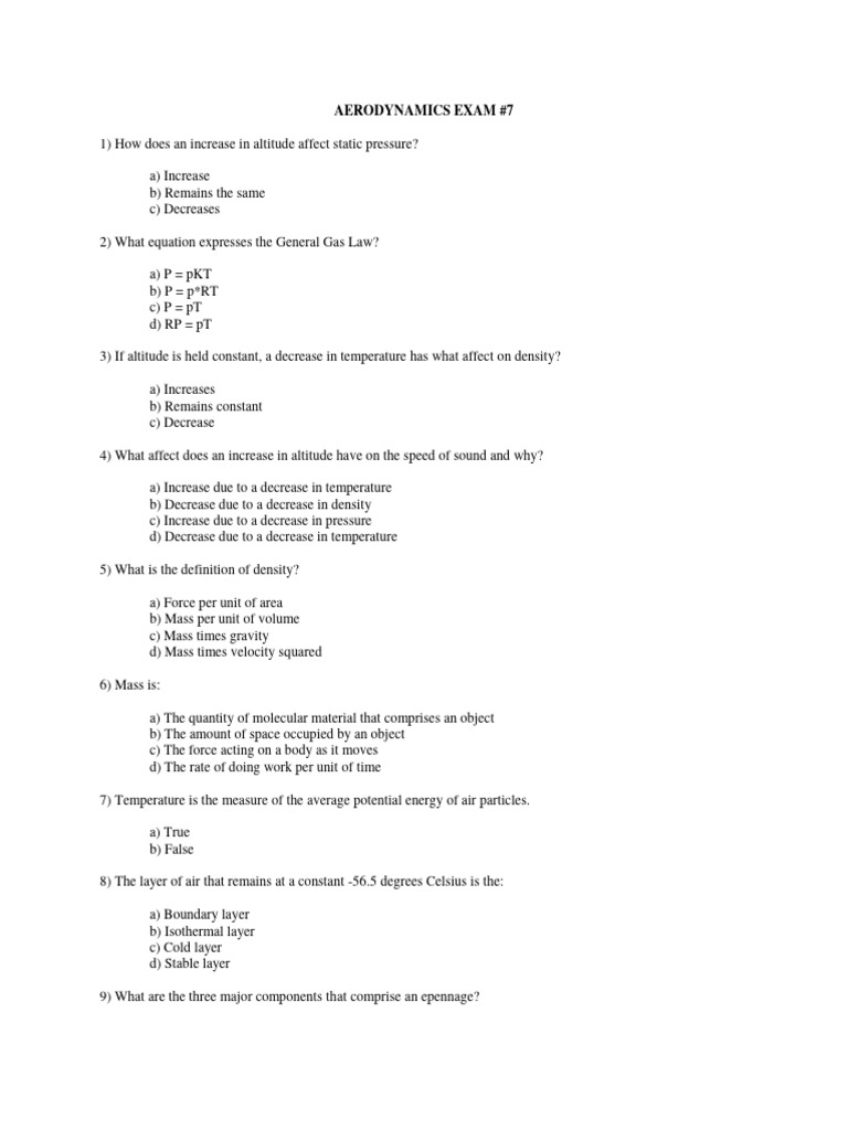 Aerodynamics Exam #7 Questions | PDF | Airspeed | Drag (Physics)