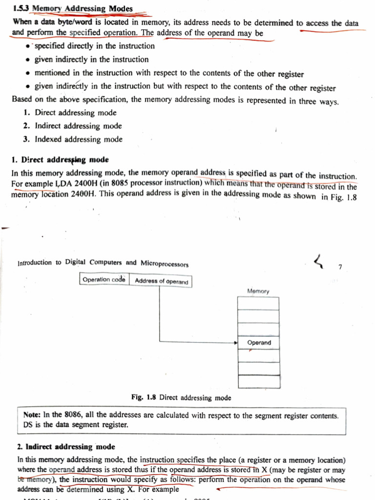 Memory Addressing Modes of 8085 | PDF | Computing | Computer Engineering