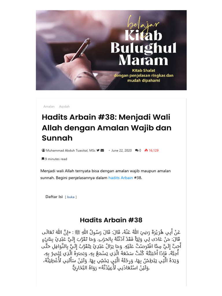 Hadits Arbain #38 - Menjadi Wali Allah Dengan Amalan Wajib Dan Sunnah | PDF