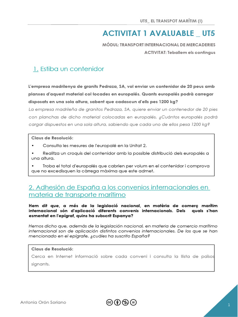 ACTIVITAT AVALUABLE 1 - UT5 - Transport Marítim | PDF