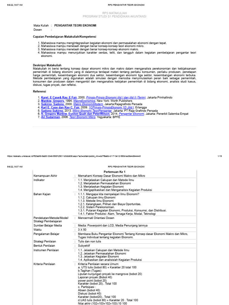 RPS Pengantar Teori Ekonomi | PDF