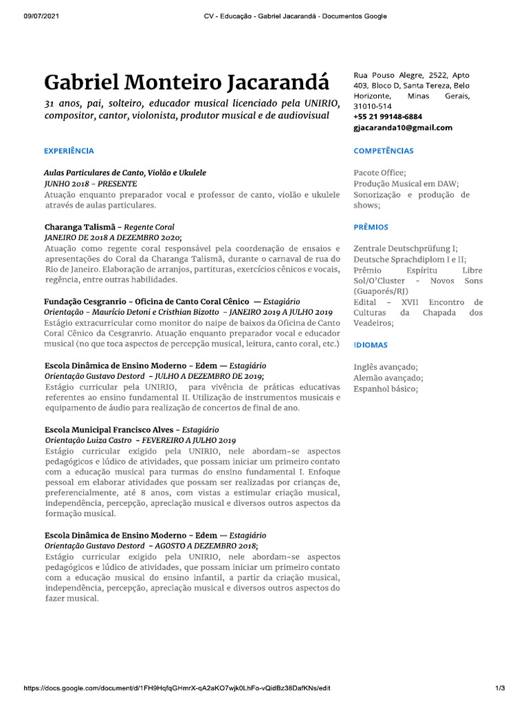 CV - Gabriel Jacarandá 2021 | PDF