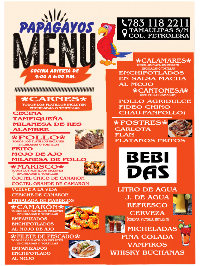 Carta Menu Papagayos | PDF