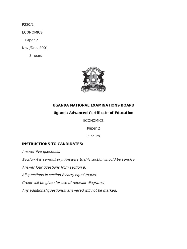 P220/2 Economics Paper 2 Nov./Dec. 2001 3 Hours | PDF | Economic ...
