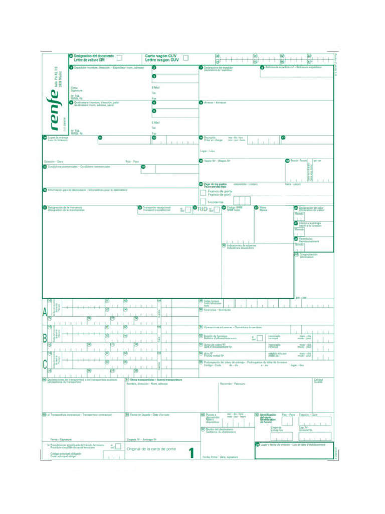 Carta de Porte CIM para Rellenar | PDF