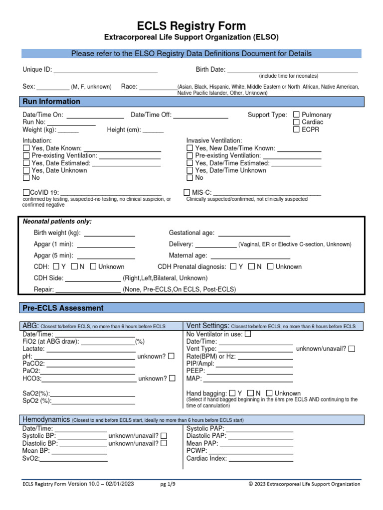 Önemli ECLS Registry Form | PDF | Bleeding | Clinical Medicine