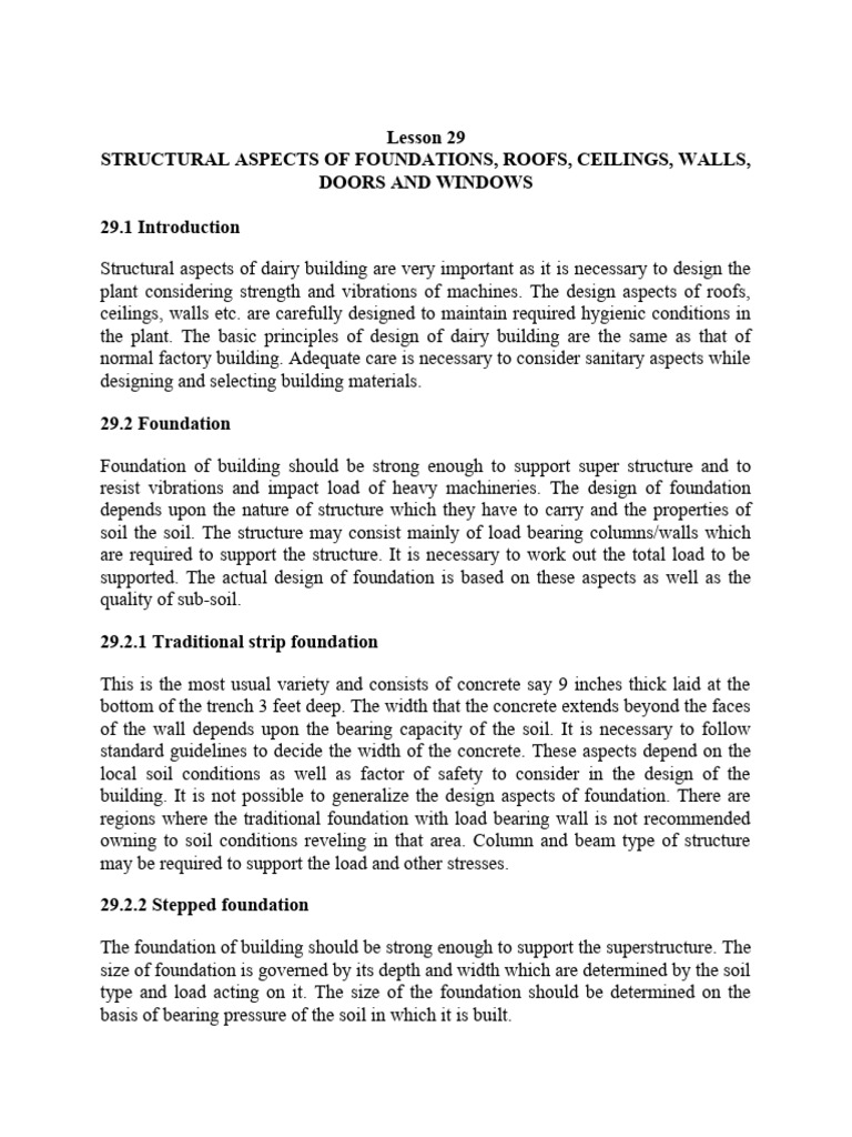 Structural Aspects of Foundations, Roofs, Ceilings, Walls, Doors and ...