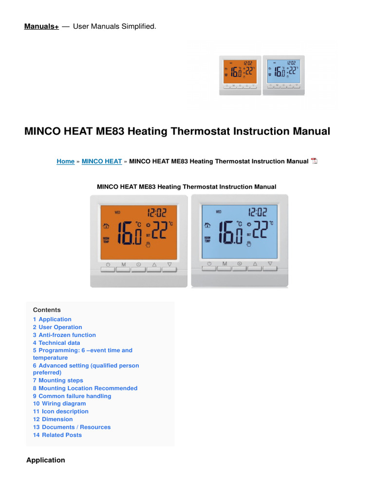 Manual Termostato de Calefacción MINCO HEAT ME83 | PDF | Thermostat | Manufactured Goods