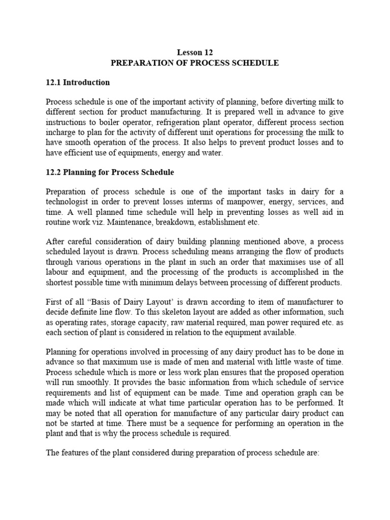 Dairy Process Schedule Preparation Guide | PDF | Dairy | Energy Technology