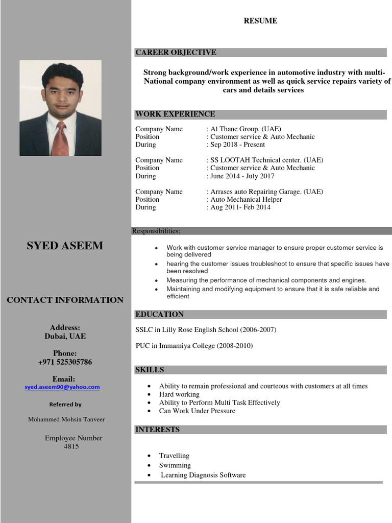Auto Mechanic Resume | PDF | Auto Mechanic