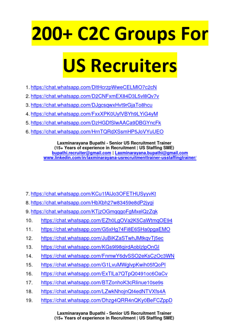 200+ C2C Groups For US Recruiters | PDF