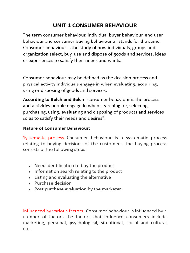 Unit 1 Consumer Behaviour | PDF | Consumer Behaviour | Behavior