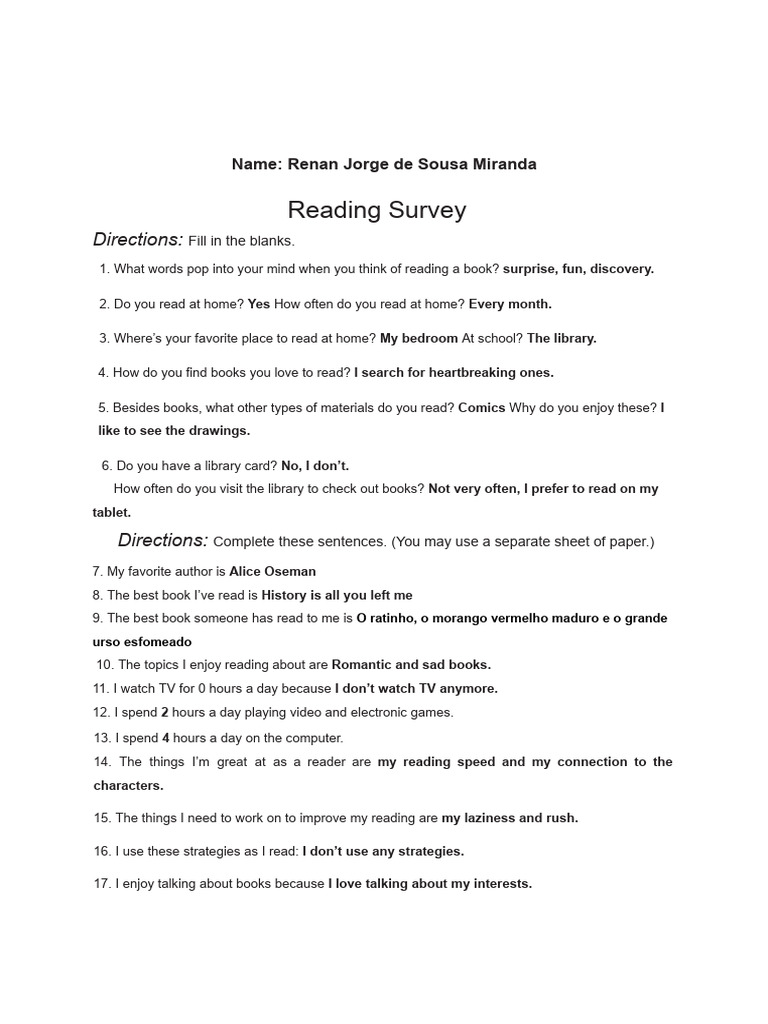 Reading Survey | PDF