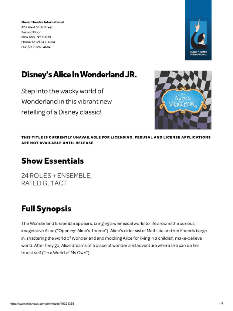 Music Theatre International | PDF | English Fantasy Novels | Lewis Carroll