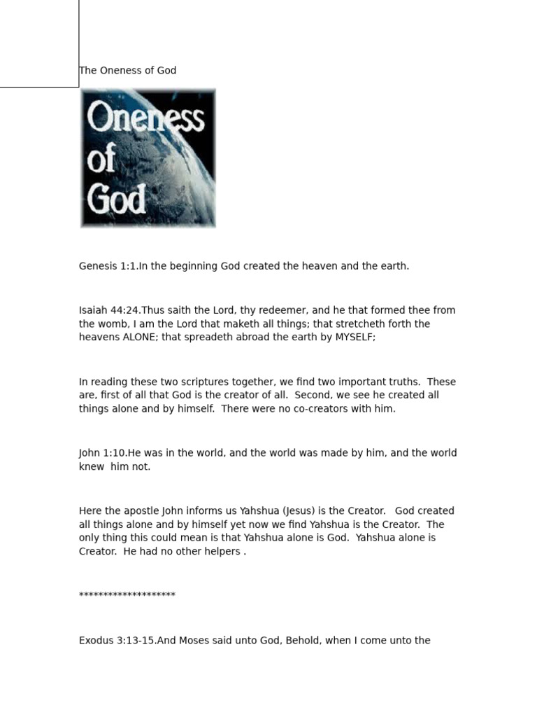 Oneness of God: Scriptural Insights | PDF | God The Father | Jesus