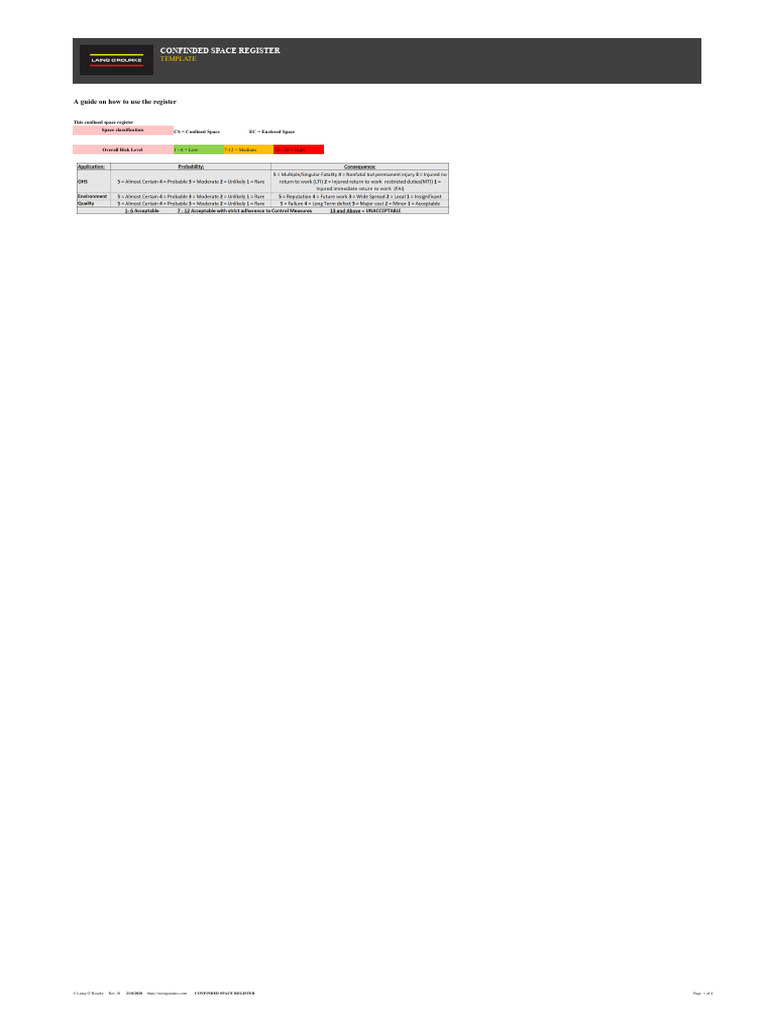 Confined Space Register | PDF | Hazards | Emergency Management
