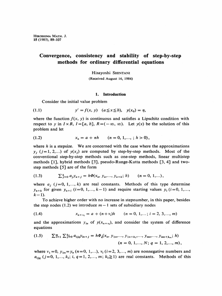 Convergence, Consistency and Stability of Step-By-Step Methods For Ordinary Differential ...