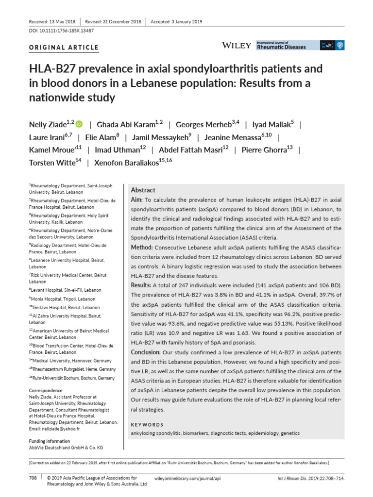 HLA B27 Prevalence in Axial Spondyloarthritis Patients and | PDF ...