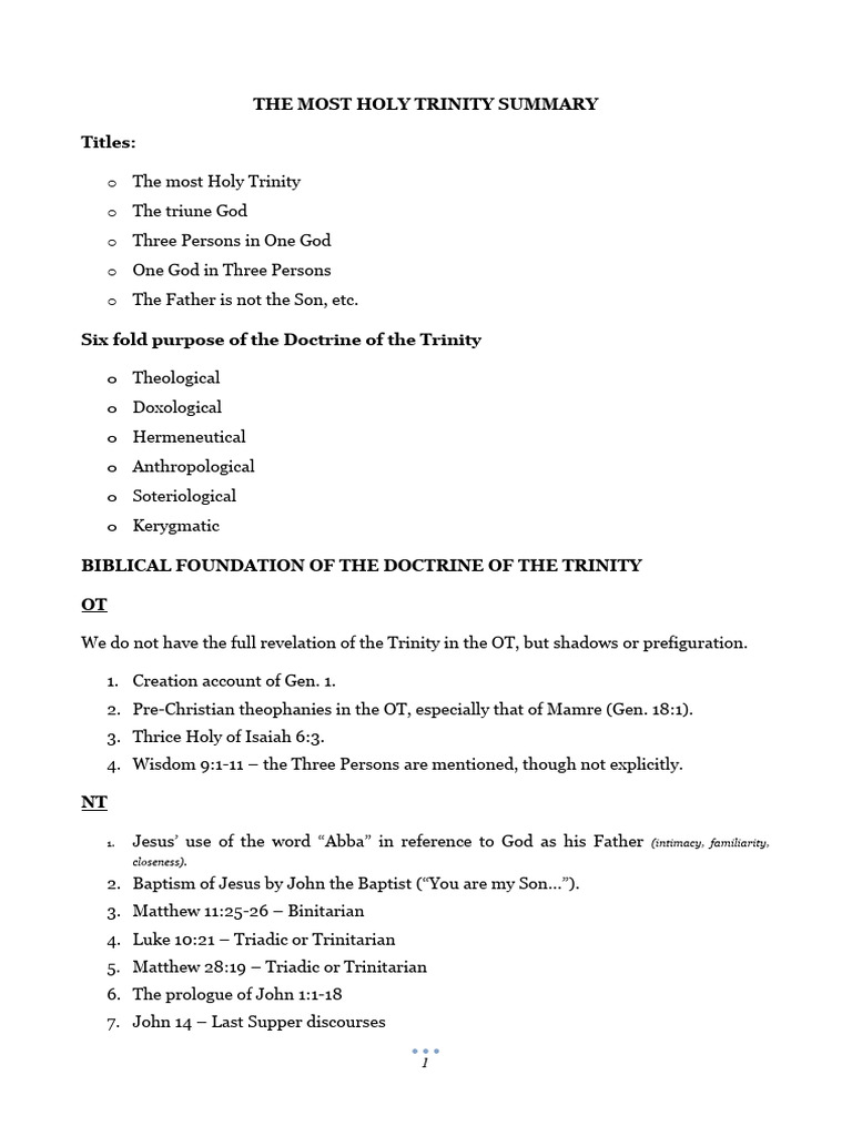 Trinity Summary | PDF | Trinity | God The Father