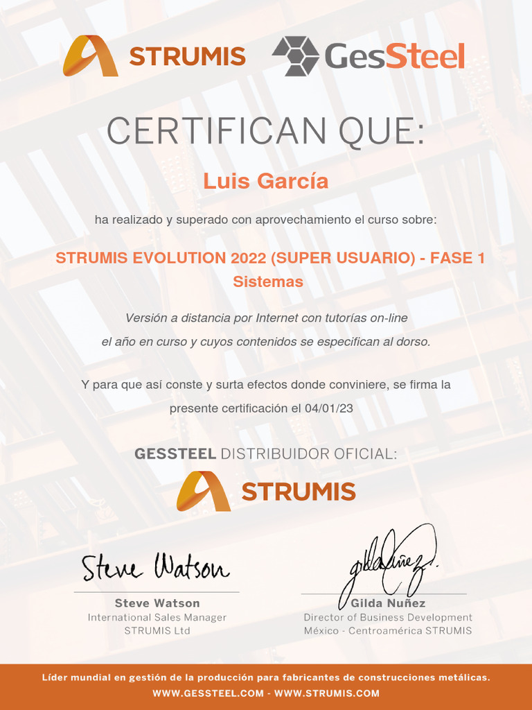 Certificado Curso StruMIS Evolution Super Usuario - Fase 1 | PDF ...