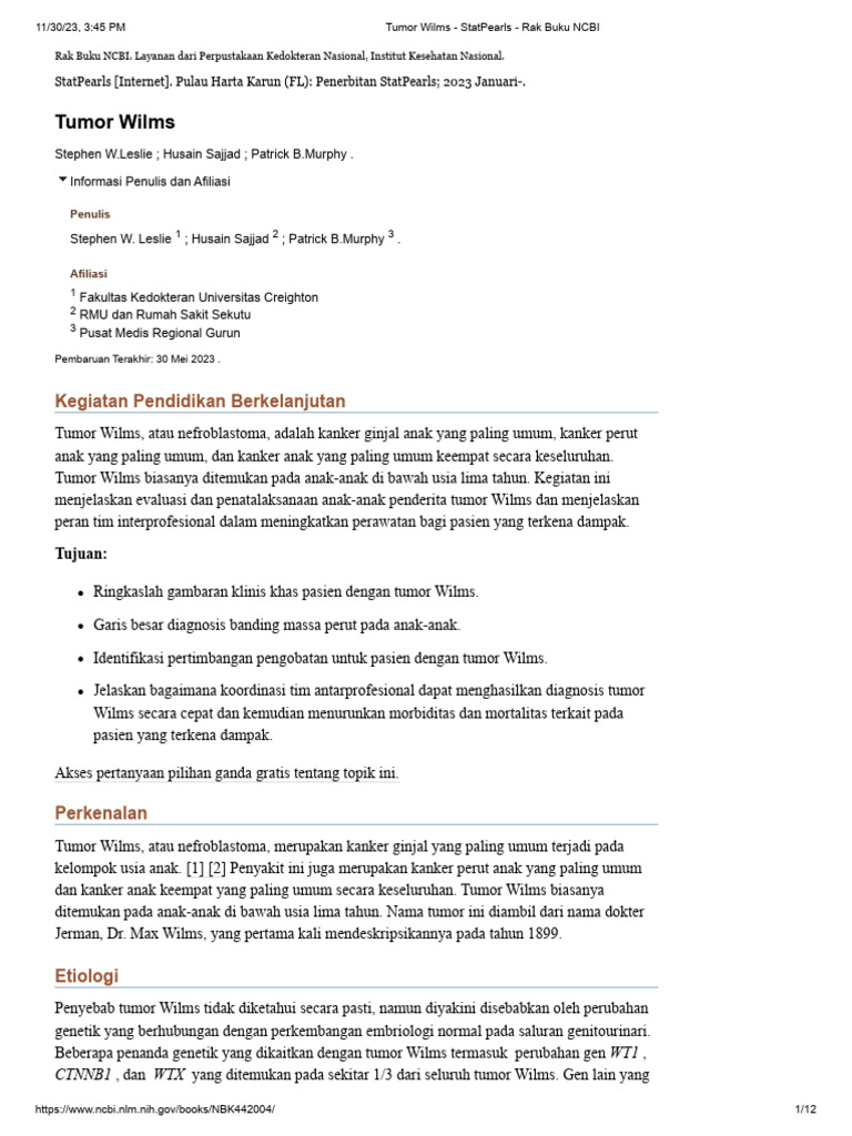 Nefroblastoma: Tumor Wilms pada Anak | PDF