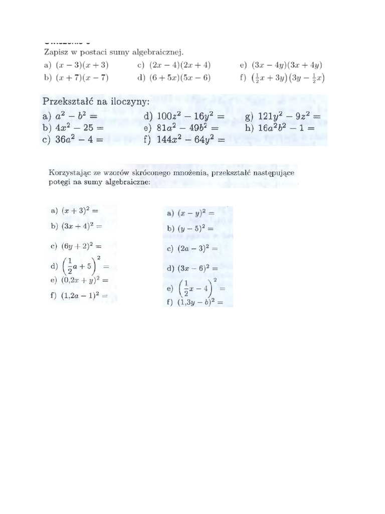 Zad2 Wzory Skróconego Mnożenia 1 | PDF