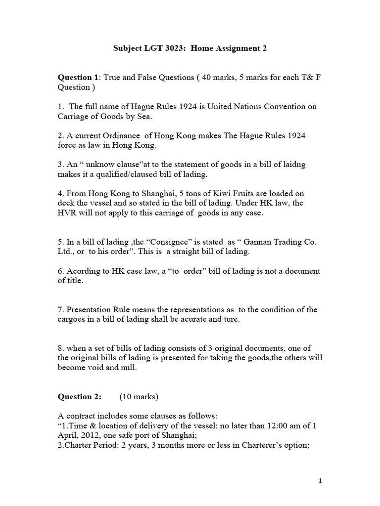 Home Assignment 2 Questions | PDF | Bill Of Lading | Freight Transport