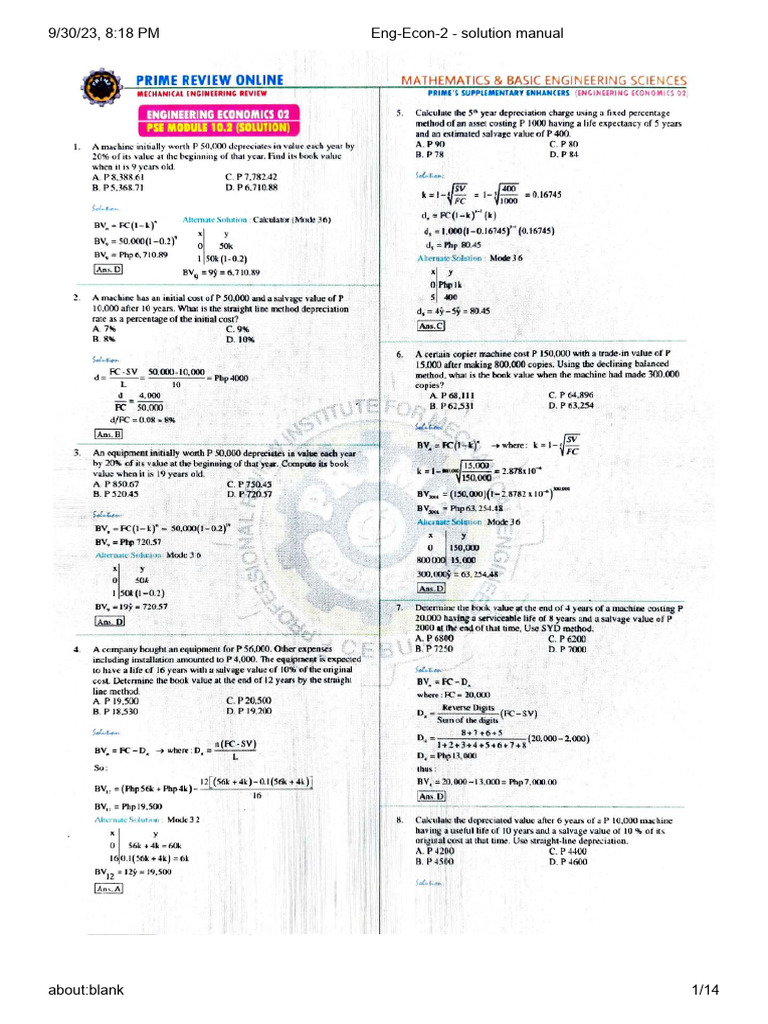 Eng Econ 2 Solution Manual Pdf Physical Sciences Engineering