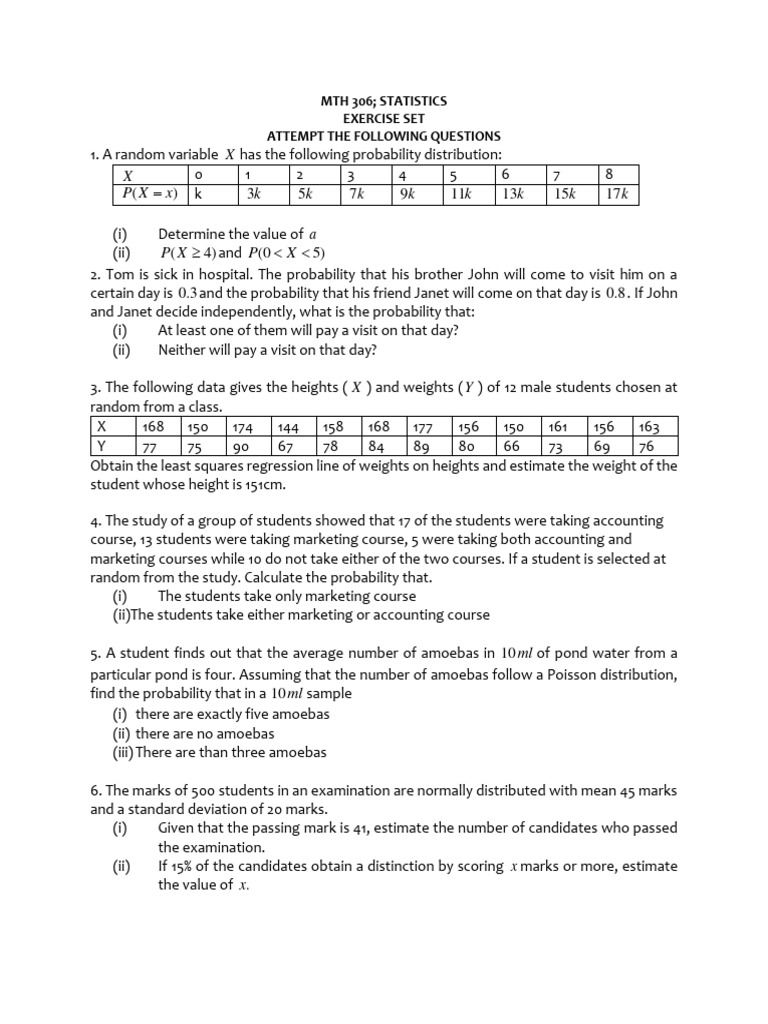 MTH 306 Revision Exercise Set | PDF | Probability Density Function | Standard Deviation
