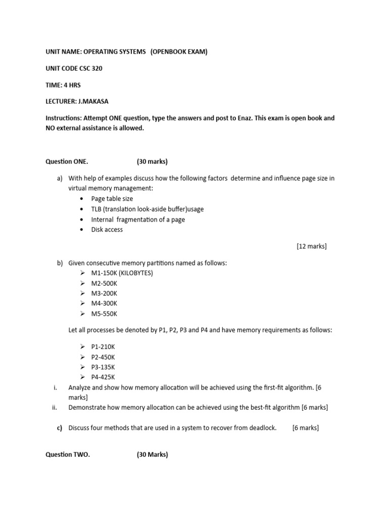 Open Book Exam: Operating Systems Concepts | PDF | Computer Programming ...