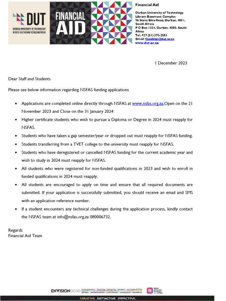 Fin Aid 2024 NSFAS Application Notice | PDF