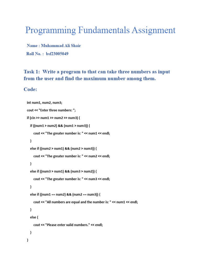 Ali Shair bsf23005049 PF Assignment | PDF | Computing | Computer ...