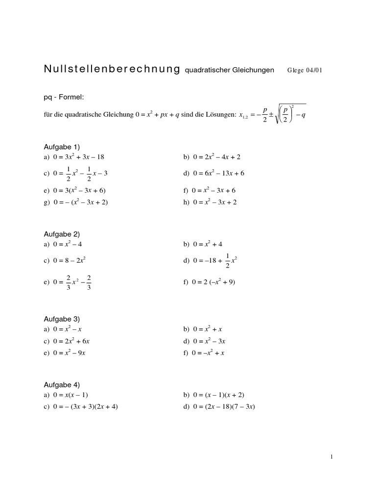 Nullstellenberechnung: Glege 04/01 | PDF