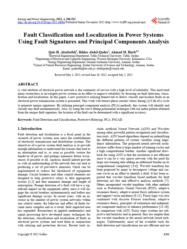 Fault Classification and Localization In-107627061 | PDF | Principal Component Analysis ...