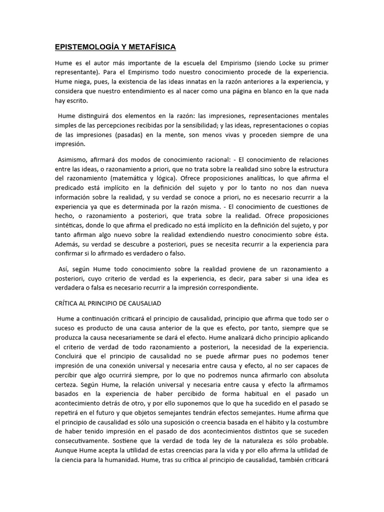 Filosofía Hume | PDF | A priori y a posteriori | David Hume
