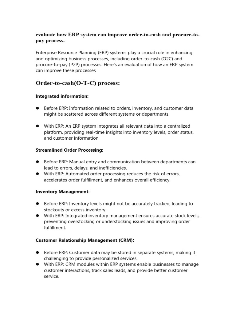 Evaluate How ERP System Can Improve Order To Process | PDF | Enterprise Resource Planning ...