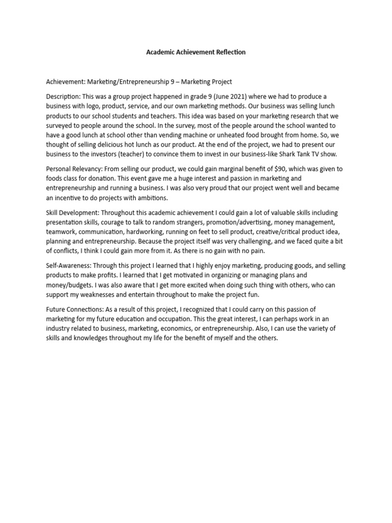 Academic Achievement Reflection | PDF