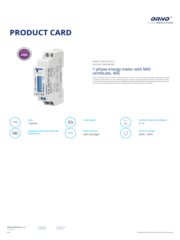 Or We 521 1 Phase Energy Meter With Mid Certificate 40a Ver 13 en | PDF ...