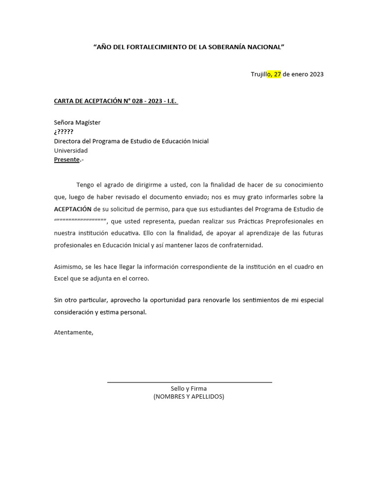 Carta de Aceptacion N°028-2023 | PDF Carta de Aceptacion N°028-2023 | PDF