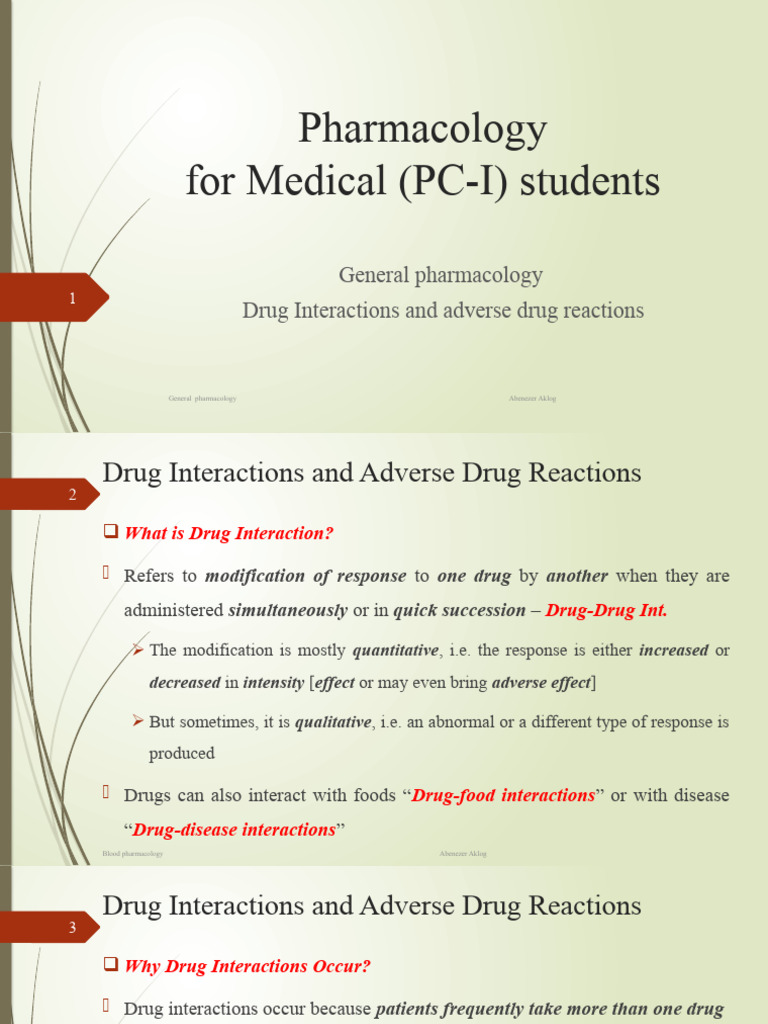 Drug Interaction and Adverse Drug Interactions PCI Students | PDF ...
