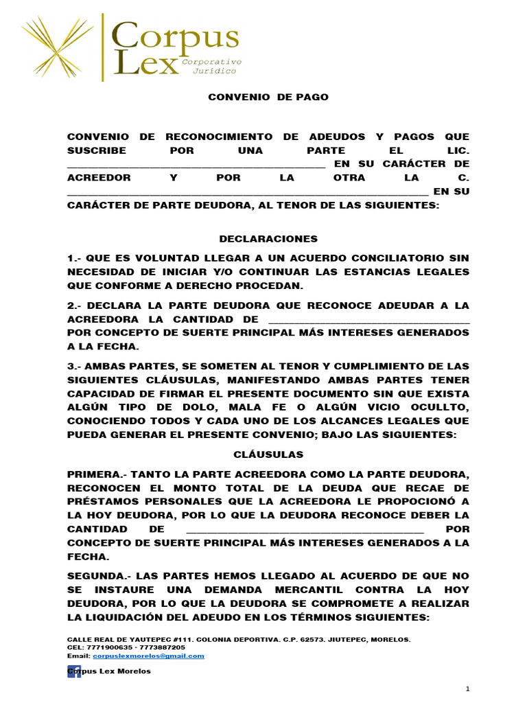Convenio de Pago Formato | PDF