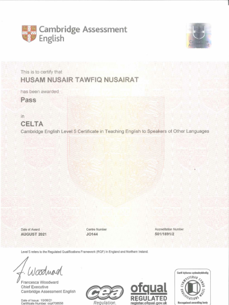 CELTA Certificate | PDF